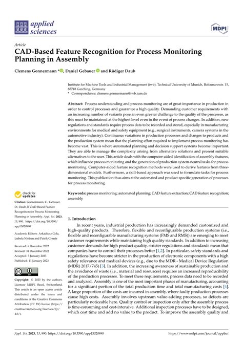 Pdf Cad Based Feature Recognition For Process Monitoring Planning In Assembly
