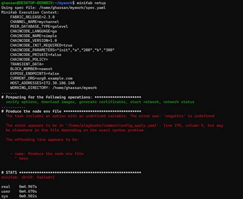 building minifab network and get this error the task includes an
