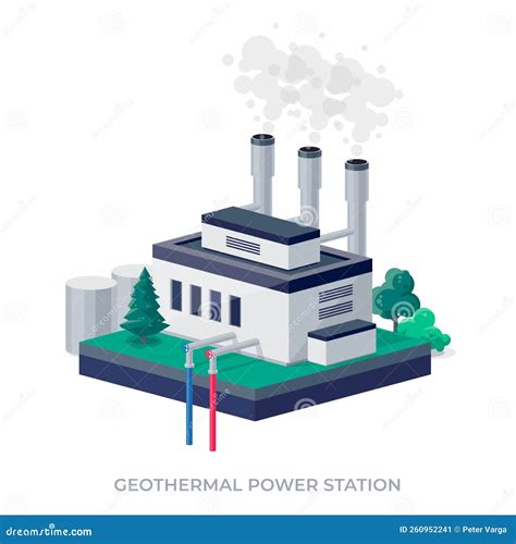 Geothermal Renewable Energy Power Plant Station Generation Stock Vector