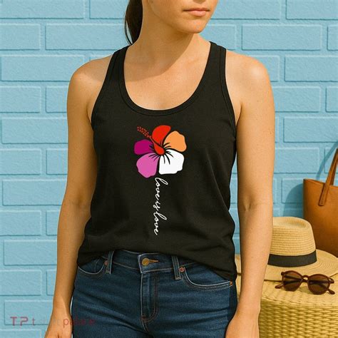 Unique Lesbian Pride Flag Colors Hibiscus Lgbt Lesbian Womens Tank Top