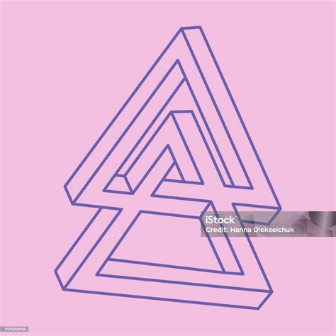 불가능한 모양 착시 로고 신성한 기하학 인물 추상적 인 영원한 기하학적 개체 불가능한 끝없는 개요 광학 예술 분홍색 배경에 불가능한 기하학 모양 3가지 개체에 대한 스톡