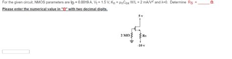 solved for the given circuit nmos parameters are ip