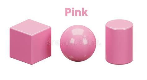 Pink Geometric Shapes Cube Sphere Cylinder 3d Render Stock Illustration