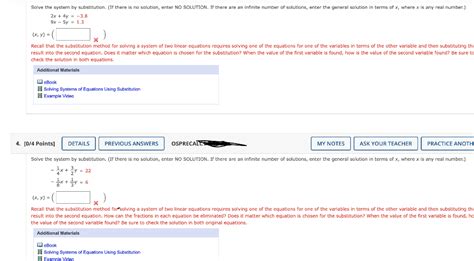 Solved Solve The System By Substitution If There Is No Chegg