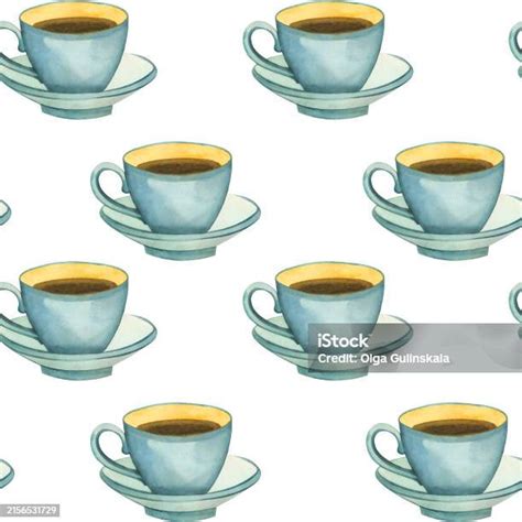 원활한 수채화 패턴입니다 푸른 수채화로 그려진 차 한잔 직물 종이 부엌 직물 제품 포장 스크랩북에 인쇄를 위해 적당한 수채화