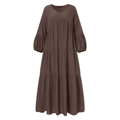 Cheap Zanzea Women Casual V Neck Long Sleeve Loose Long Dress Joom