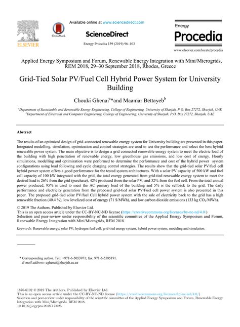 Pdf Grid Tied Solar Pv Fuel Cell Hybrid Power System For University
