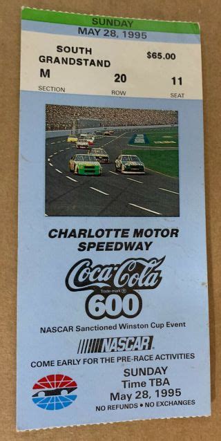 Nascar 1994 Coca Cola 600 Ticket Stub Jeff Gordon 1st Win 45933578