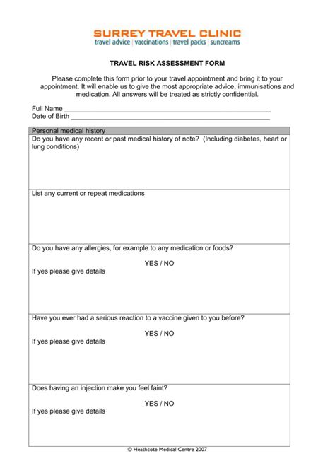 Travel Consultation Risk Assessment Form