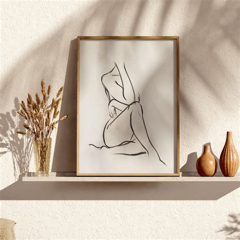 Minimalist Woman Line Art Print Nude Figure Sketch Digital Download