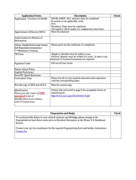 Fillable Online Miami Va Application Forms Description Check