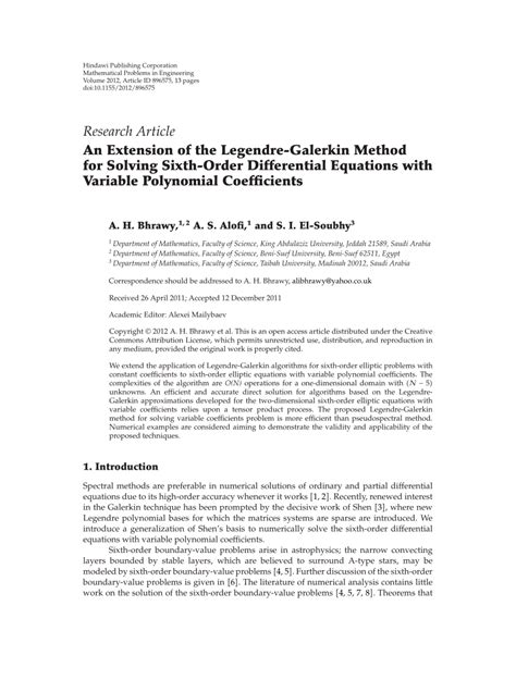 Pdf An Extension Of The Legendre Galerkin Method For Solving Sixth Order Differential