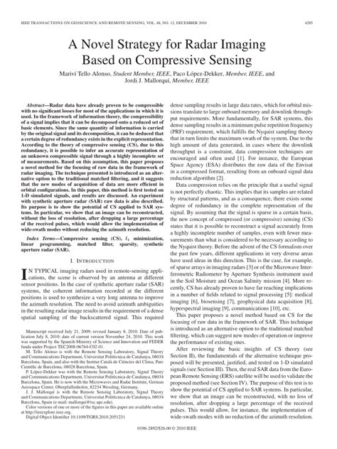 Pdf A Novel Strategy For Radar Imaging Based On Compressive Sensing