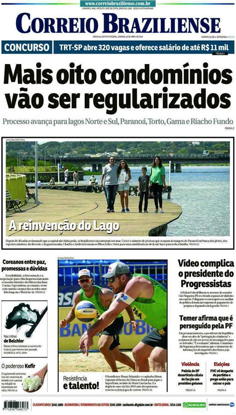 Confira A Capa Do Jornal Correio Braziliense Do Dia 28042018