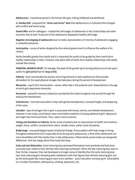 Adolescence Chapter Summary Pdf Puberty Adolescence