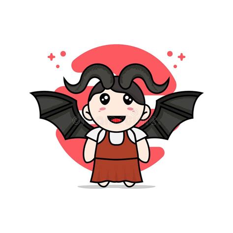 Cute Girl Character Wearing Devil Costume Stock Vector Illustration