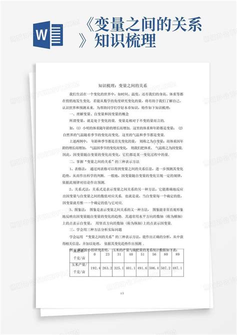 变量之间的关系知识梳理Word模板下载 编号lvrgmmae 熊猫办公