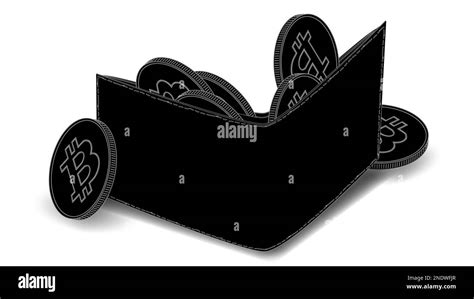 Isometric Silhouette Of Leather Wallet Full Of Bitcoin Btc Coins Isolated On White Vector