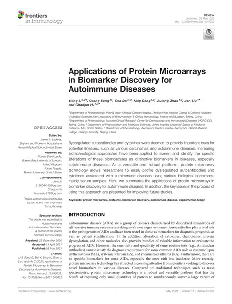 PDF Applications Of Protein Microarrays In Biomarker Discovery For Autoimmune Diseases