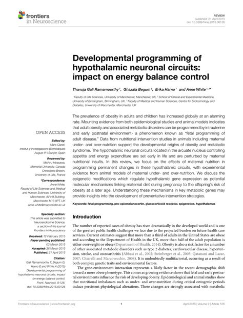 Pdf Developmental Programming Of Hypothalamic Neuronal Circuits