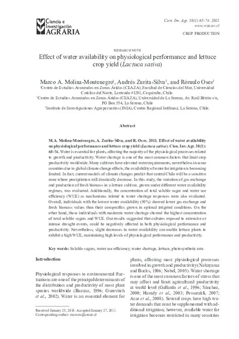 Pdf Effect Of Water Availability On Physiological Performance And