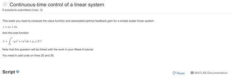 Continuous Time Control Of A Linear System O Chegg