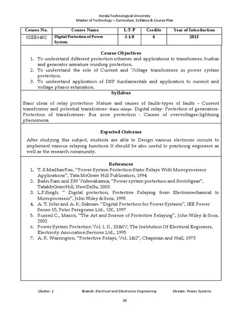 Syllabus Mtech Digital Protection Power System Pdf Relay