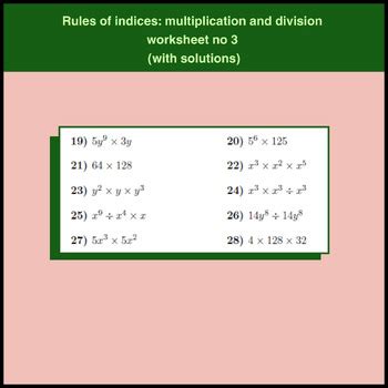 Rules Of Indices Multiplication And Division 3 By Mathamaniacs TpT