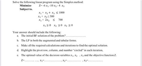 solved solve the following linear program using the simplex