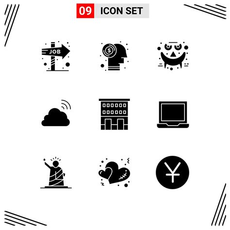 Modern Set Of 9 Solid Glyphs Pictograph Of Buildings Spring Emots Sky