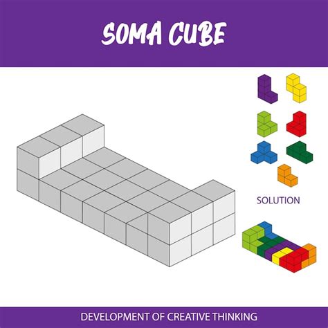Premium Vector A Poster For Soma Cube Shows A Block Of Cubes And Solution