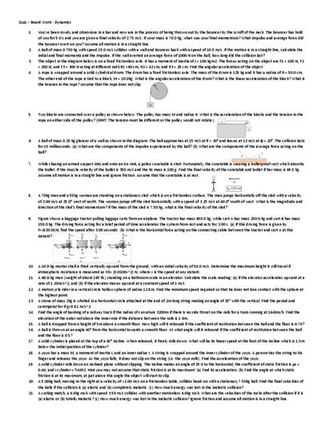 quiz board work dynamics pdf collision force