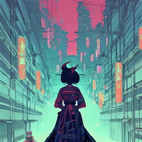 Cyberpunk Japanese Standing On A Cityscape Digital Art By Alessandro