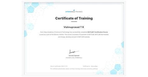 Successfully Completed The Matlab® Certification Course Training From