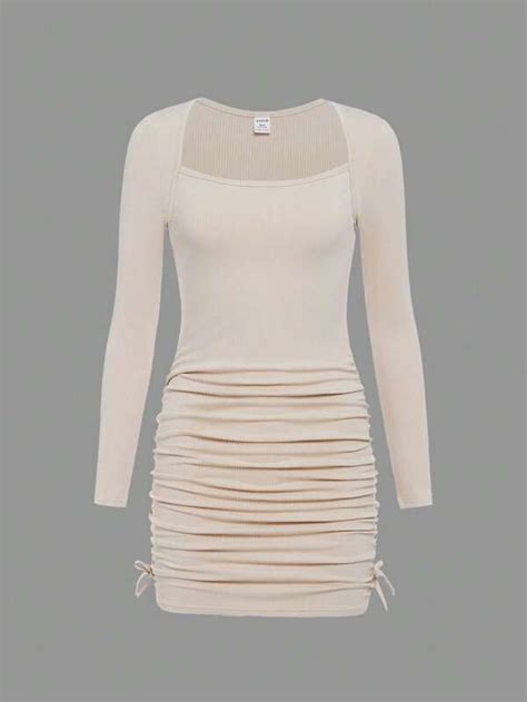 SHEIN Chica adolescente Vestido ajustado con cordón lateral fruncido Moda de Mujer SHEIN México