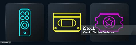 설정 라인 원격 제어 시네마 티켓 및 Vhs 비디오 카세트 테이프 검은 정사각형 버튼 벡터 검은색에 대한 스톡 벡터 아트 및 기타 이미지 Istock
