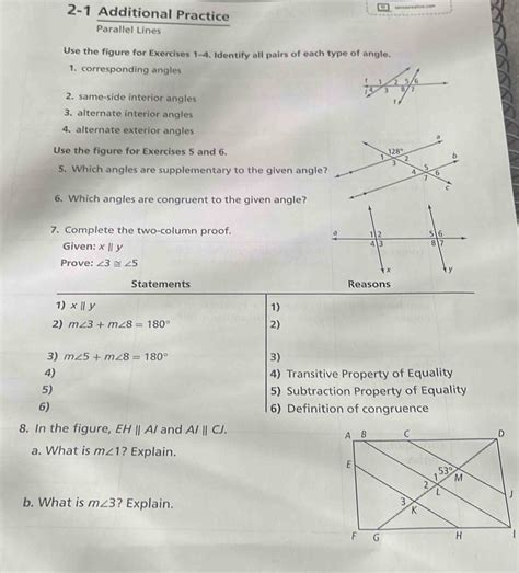 solved 2 1 additional practice parallel lines use the figure for