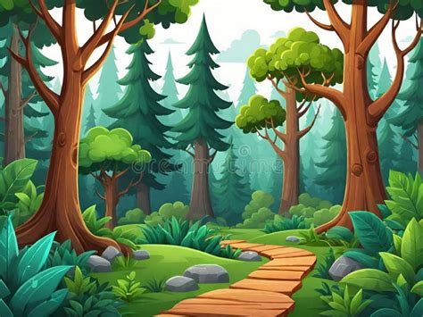 Empty Wooden Forest With Many Trees Illustration Stock Illustration