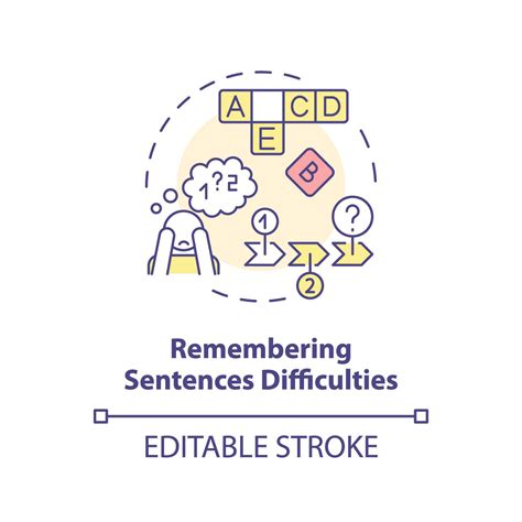 2d Editable Multicolor Icon Remembering Sentence Difficulties Concept