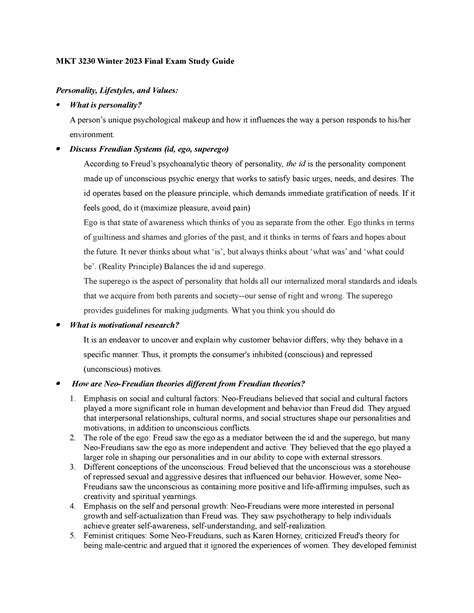 Mktg 3230 Final Exam Study Guide Mkt 3230 Winter 2023 Final Exam