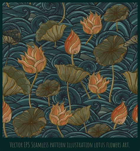 Vector Eps Seamless Pattern Illustration Lotus Flowers Art 3789106