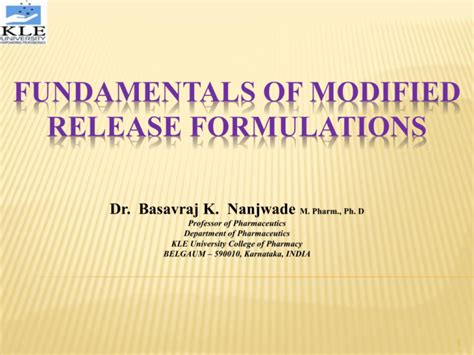 Fundamentals Of Modified Release Formulations