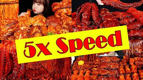 Fast Motion Viral Spicy Hot Black Bean Enoki Mushrooms Octopus Eating