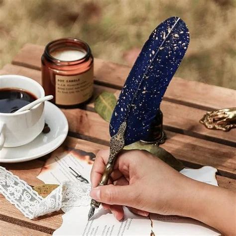 Vintage Carving Feather Pen Set Glittering Quill Pen Set Antique