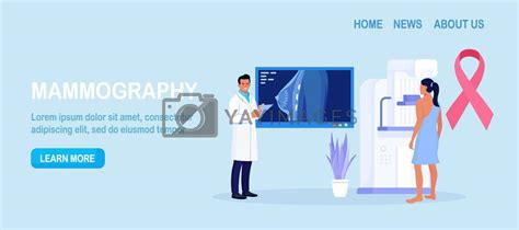 Woman Patient Getting Breast Screening Test Mammography On X Ray Machine Doctor Oncologist