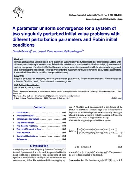 Pdf A Parameter Uniform Convergence For A System Of Two Singularly Perturbed Initial Value