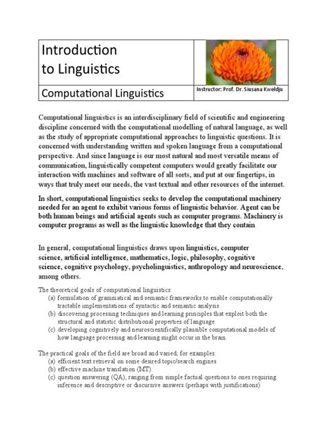 Computational Linguistics Pdf Linguistics Artificial Intelligence
