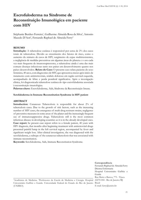 Pdf Scrofuloderma In Immune Reconstitution Syndrome In Hiv Patient Escrofuloderma Na
