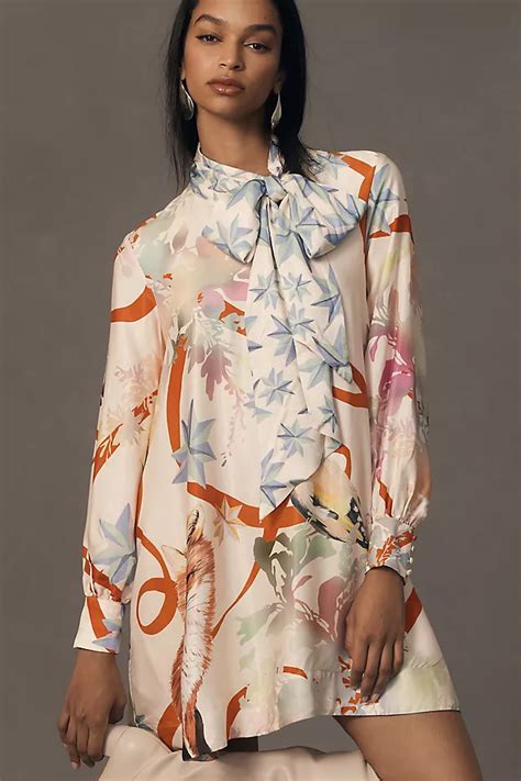 Maeve Tie Neck Mini Dress Anthropologie