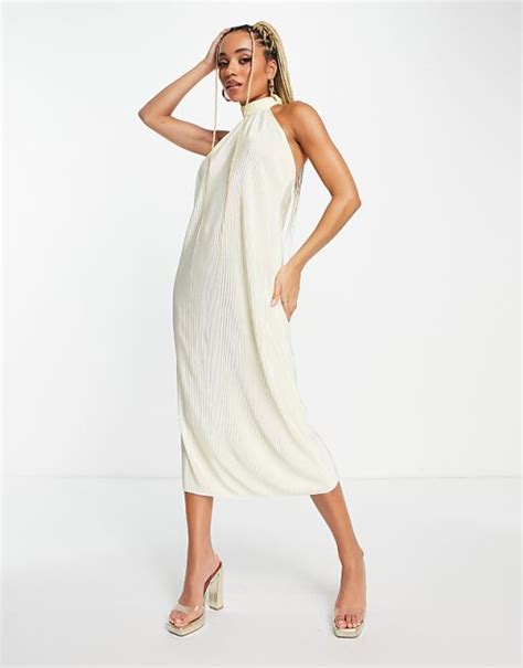 Naanaa Robe Mi Longue Dos Nu En Tissu Plissé Crème Asos